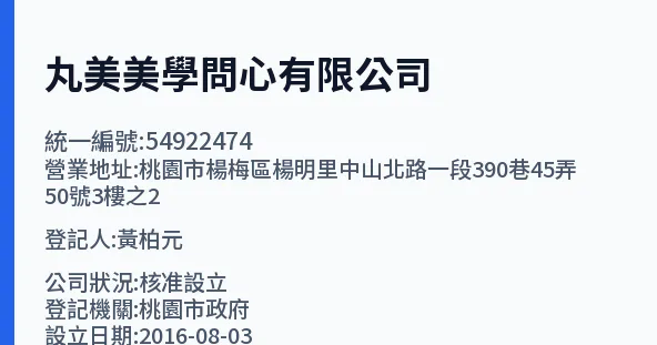 丸美美學問心有限公司的照片-統編 54922474(桃園市) 公司登記資料與營業項目詳細圖表