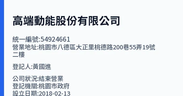 高端動能股份有限公司的照片-統編 54924661(桃園市) 公司登記資料與營業項目詳細圖表