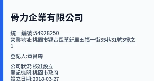 骨力企業有限公司的照片-統編 54928250(桃園市) 公司登記資料與營業項目詳細圖表