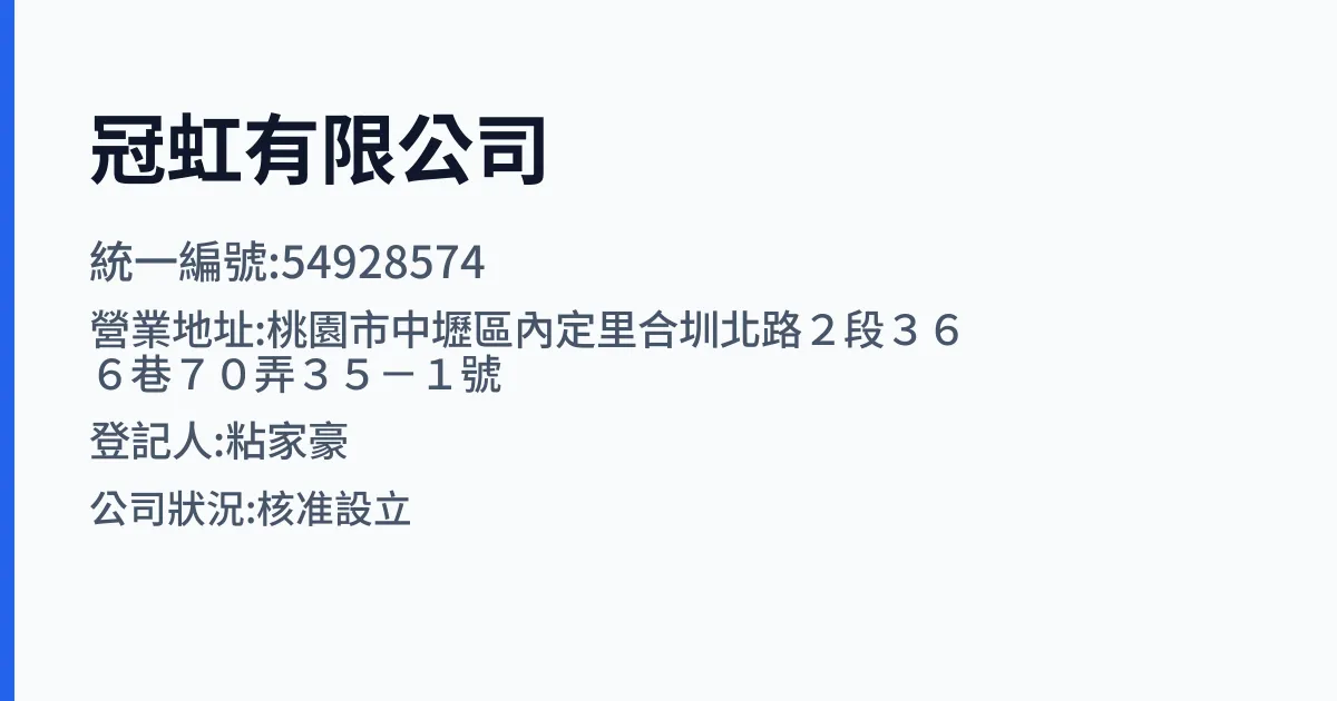 冠虹有限公司 - 統編 54928574(桃園市) 公司登記資料與營業項目詳細圖表