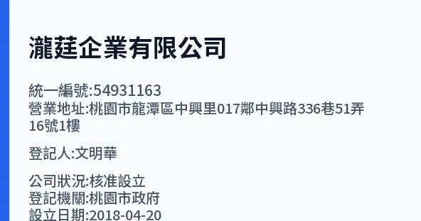 瀧莛企業有限公司的照片-統編 54931163(桃園市) 公司登記資料與營業項目詳細圖表