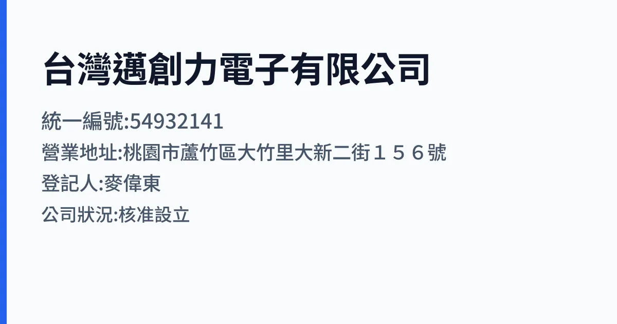 台灣邁創力電子有限公司 - 統編 54932141(桃園市) 公司登記資料與營業項目詳細圖表