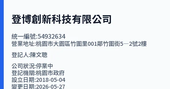 登博創新科技有限公司的照片-統編 54932634(桃園市) 公司登記資料與營業項目詳細圖表