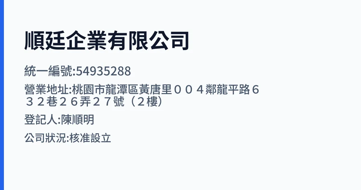 順廷企業有限公司 - 統編 54935288（桃園市） 公司登記資料與營業項目詳細圖表