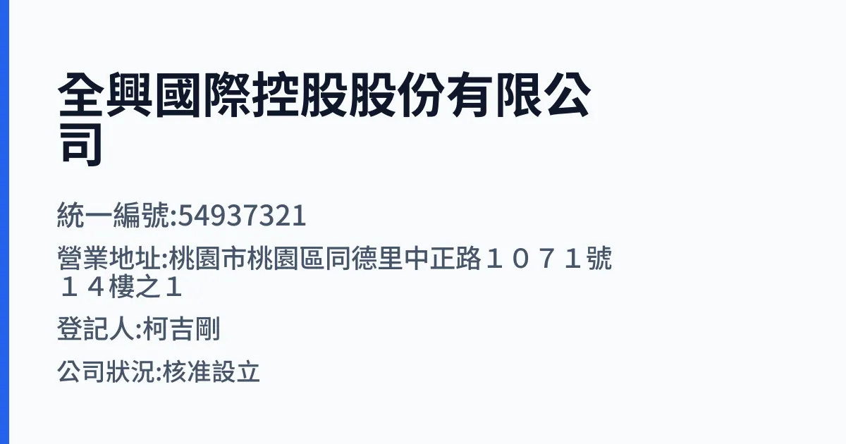 全興國際控股股份有限公司 - 統編 54937321(桃園市) 公司登記資料與營業項目詳細圖表
