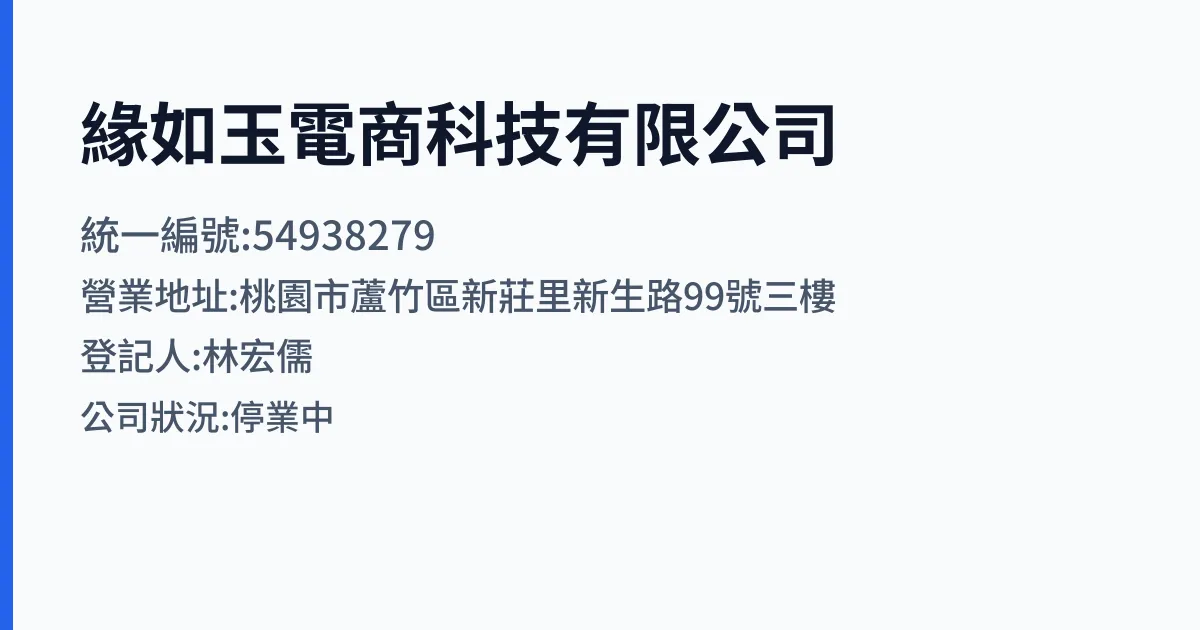 緣如玉電商科技有限公司 - 統編 54938279(桃園市) 公司登記資料與營業項目詳細圖表