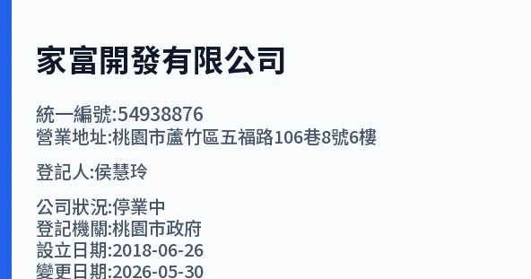 家富開發有限公司的照片-統編 54938876(桃園市) 公司登記資料與營業項目詳細圖表