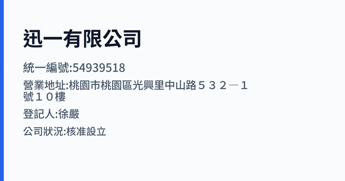 迅一有限公司 - 統編 54939518(高雄市) 公司登記資料與營業項目詳細圖表