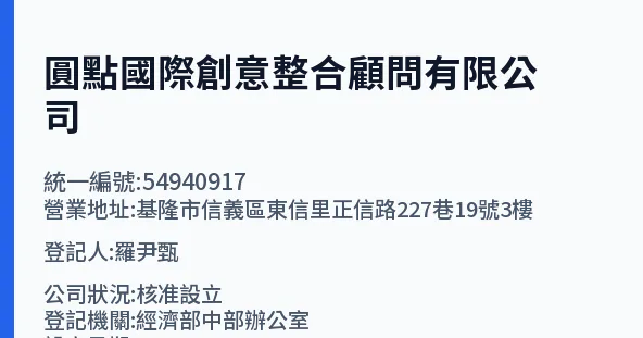 圓點國際創意整合顧問有限公司的照片-統編 54940917(基隆市) 公司登記資料與營業項目詳細圖表