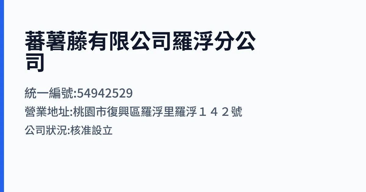 蕃薯藤有限公司羅浮分公司 - 統編 54942529(桃園市) 公司登記資料與營業項目詳細圖表