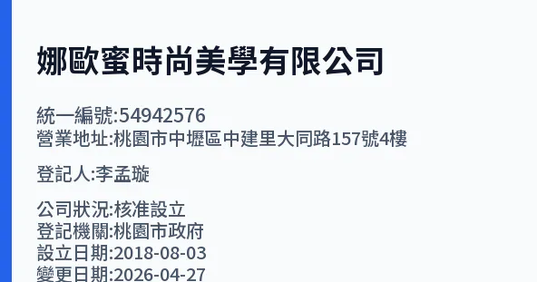娜歐蜜時尚美學有限公司的照片-統編 54942576(桃園市) 公司登記資料與營業項目詳細圖表