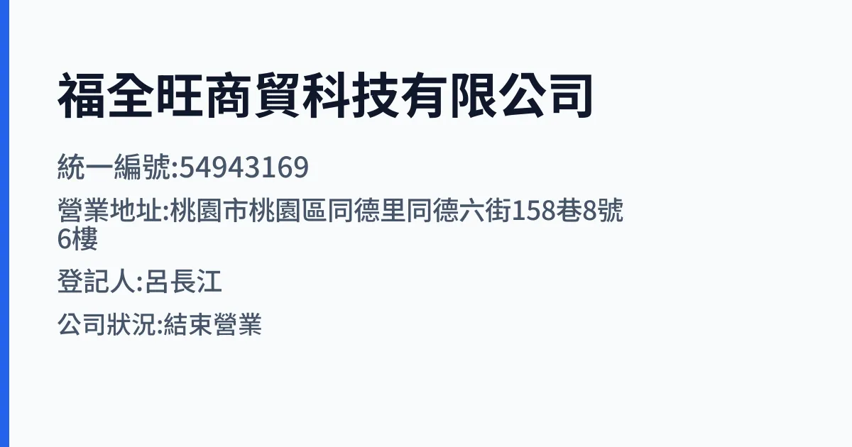福全旺商貿科技有限公司 - 統編 54943169(桃園市) 公司登記資料與營業項目詳細圖表