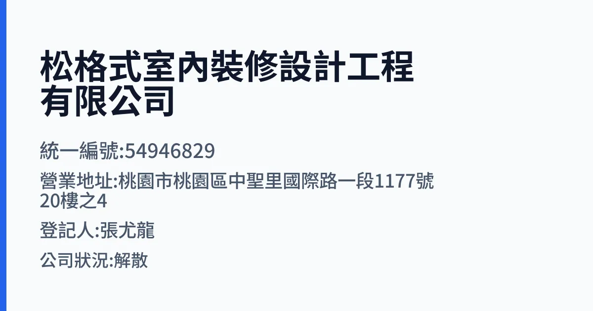 松格式室內裝修設計工程有限公司 - 統編 54946829(桃園市) 公司登記資料與營業項目詳細圖表