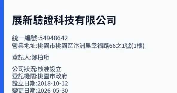 展新驗證科技有限公司的照片-統編 54948642(桃園市) 公司登記資料與營業項目詳細圖表