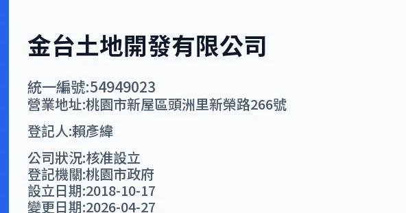 金台土地開發有限公司的照片-統編 54949023(桃園市) 公司登記資料與營業項目詳細圖表