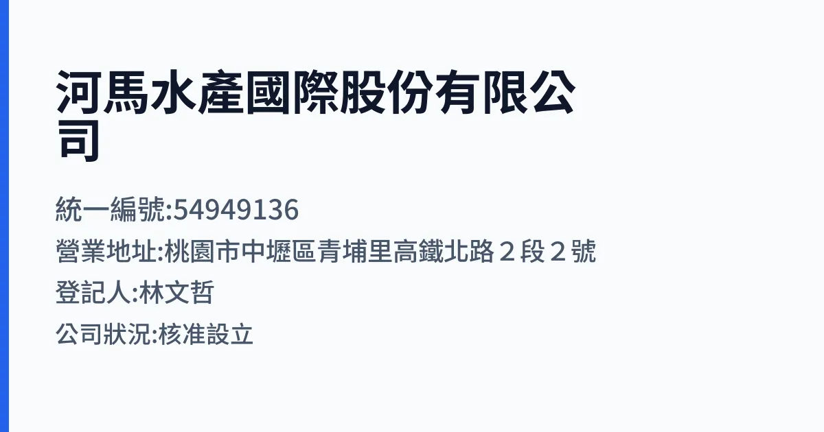 河馬水產國際股份有限公司 - 統編 54949136(桃園市) 公司登記資料與營業項目詳細圖表