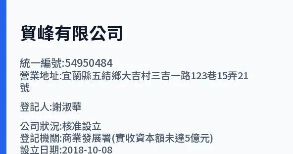 貿峰有限公司的照片-統編 54950484(宜蘭縣) 公司登記資料與營業項目詳細圖表