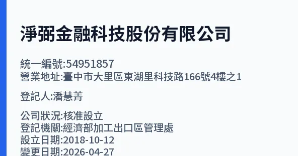 淨弼金融科技股份有限公司的照片-統編 54951857(臺中市) 公司登記資料與營業項目詳細圖表