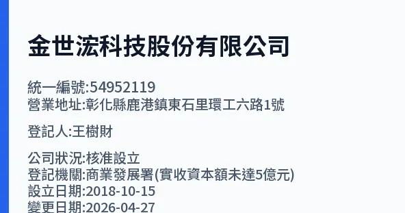 金世浤科技股份有限公司的照片-統編 54952119(彰化縣) 公司登記資料與營業項目詳細圖表