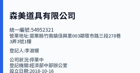 森美道具有限公司的照片-統編 54952321(苗栗縣) 公司登記資料與營業項目詳細圖表