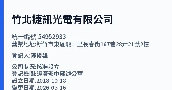 竹北捷訊光電有限公司的照片-統編 54952933(新竹市) 公司登記資料與營業項目詳細圖表