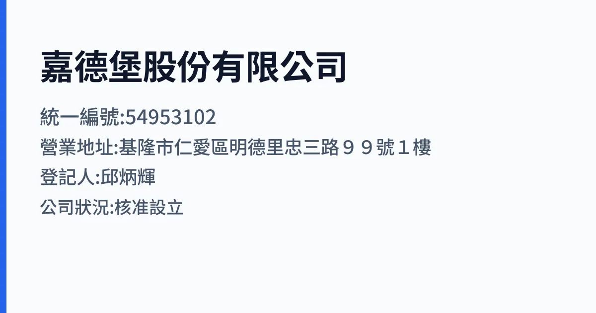 嘉德堡股份有限公司 - 統編 54953102(基隆市) 公司登記資料與營業項目詳細圖表