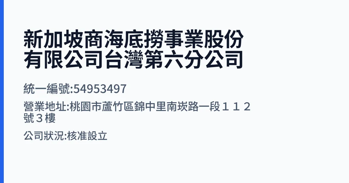 新加坡商海底撈事業股份有限公司台灣第六分公司 - 統編 54953497(桃園市) 公司登記資料與營業項目詳細圖表