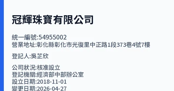 冠輝珠寶有限公司的照片-統編 54955002(彰化縣) 公司登記資料與營業項目詳細圖表