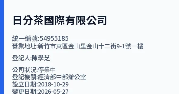 日分茶國際有限公司的照片-統編 54955185(新竹市) 公司登記資料與營業項目詳細圖表