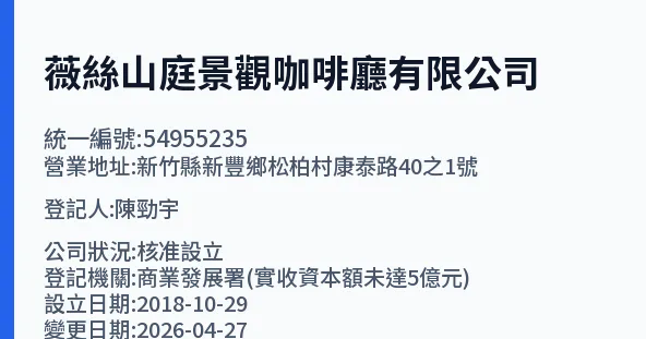 薇絲山庭景觀咖啡廳有限公司的照片-統編 54955235(新竹縣) 公司登記資料與營業項目詳細圖表