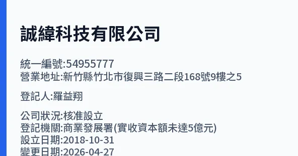 誠緯科技有限公司的照片-統編 54955777(新竹縣) 公司登記資料與營業項目詳細圖表