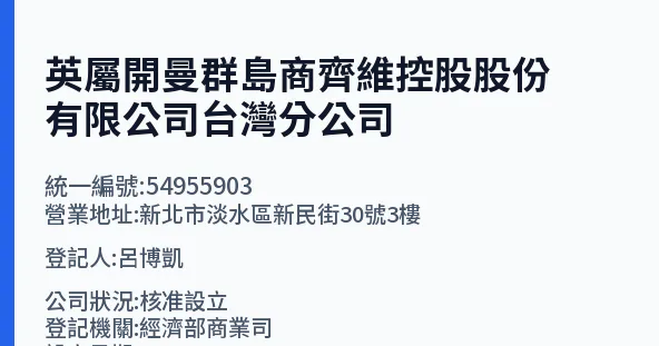 英屬開曼群島商齊維控股股份有限公司台灣分公司的照片-統編 54955903(新北市) 公司登記資料與營業項目詳細圖表