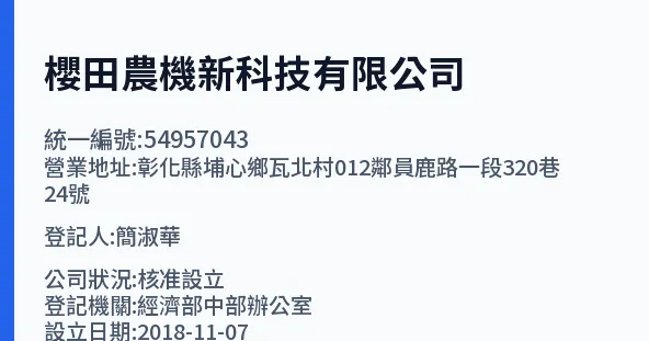 櫻田農機新科技有限公司的照片-統編 54957043(彰化縣) 公司登記資料與營業項目詳細圖表