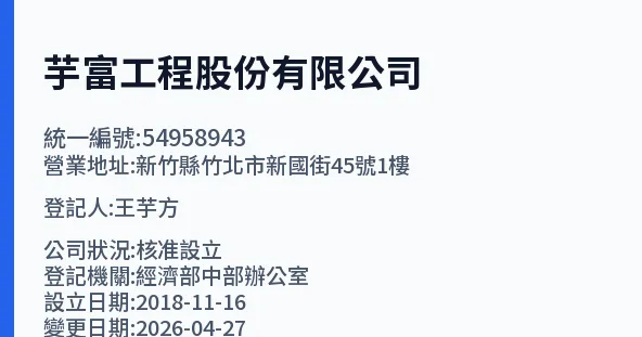 芋富工程股份有限公司的照片-統編 54958943(新竹縣) 公司登記資料與營業項目詳細圖表