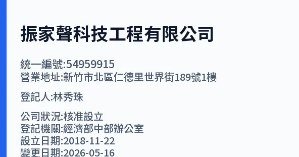 振家聲科技工程有限公司的照片-統編 54959915(新竹市) 公司登記資料與營業項目詳細圖表