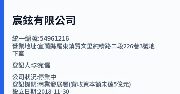 宸鉉有限公司的照片-統編 54961216(宜蘭縣) 公司登記資料與營業項目詳細圖表