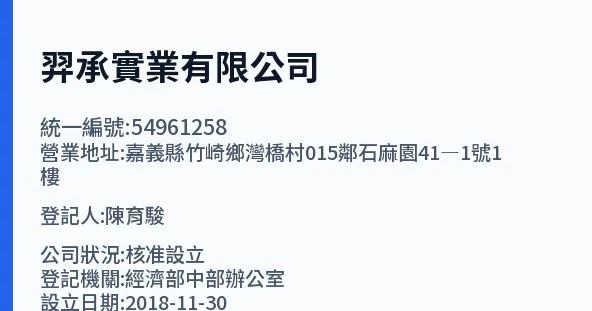 羿承實業有限公司的照片-統編 54961258(嘉義縣) 公司登記資料與營業項目詳細圖表