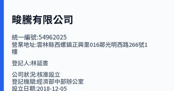 畯騰有限公司的照片-統編 54962025(雲林縣) 公司登記資料與營業項目詳細圖表