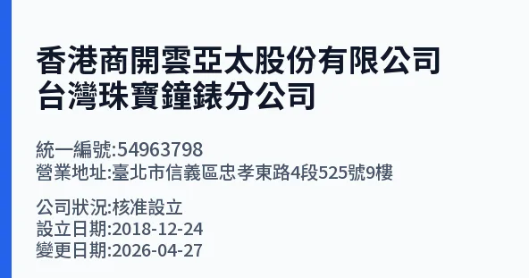 香港商開雲亞太股份有限公司台灣珠寶鐘錶分公司的照片-統編 54963798(臺北市) 公司登記資料與營業項目詳細圖表