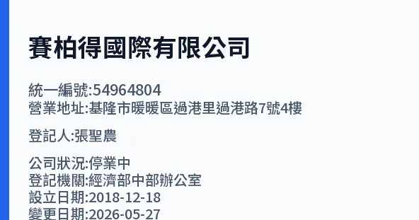 賽柏得國際有限公司的照片-統編 54964804(基隆市) 公司登記資料與營業項目詳細圖表