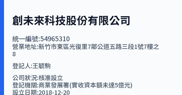 創未來科技股份有限公司的照片-統編 54965310(新竹市) 公司登記資料與營業項目詳細圖表
