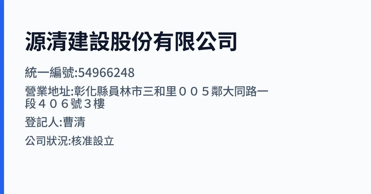 源清建設股份有限公司 - 統編 54966248(彰化縣) 公司登記資料與營業項目詳細圖表