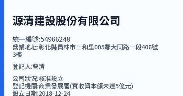 源清建設股份有限公司的照片-統編 54966248(彰化縣) 公司登記資料與營業項目詳細圖表