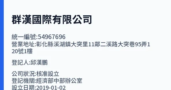 群漢國際有限公司的照片-統編 54967696(彰化縣) 公司登記資料與營業項目詳細圖表