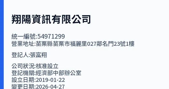翔陽資訊有限公司的照片-統編 54971299(苗栗縣) 公司登記資料與營業項目詳細圖表