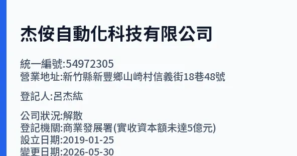 杰侒自動化科技有限公司的照片-統編 54972305(新竹縣) 公司登記資料與營業項目詳細圖表