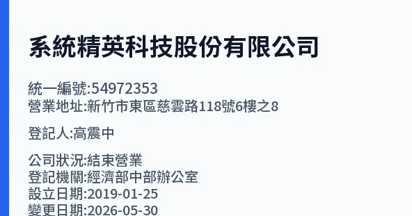 系統精英科技股份有限公司的照片-統編 54972353(新竹市) 公司登記資料與營業項目詳細圖表