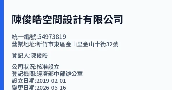陳俊皓空間設計有限公司的照片-統編 54973819(新竹市) 公司登記資料與營業項目詳細圖表