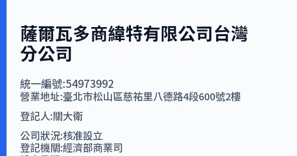薩爾瓦多商緯特有限公司台灣分公司的照片-統編 54973992(臺北市) 公司登記資料與營業項目詳細圖表