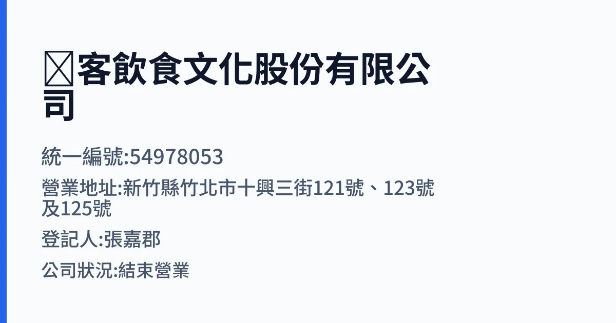恏客飲食文化股份有限公司 - 統編 54978053(新竹縣) 公司登記資料與營業項目詳細圖表